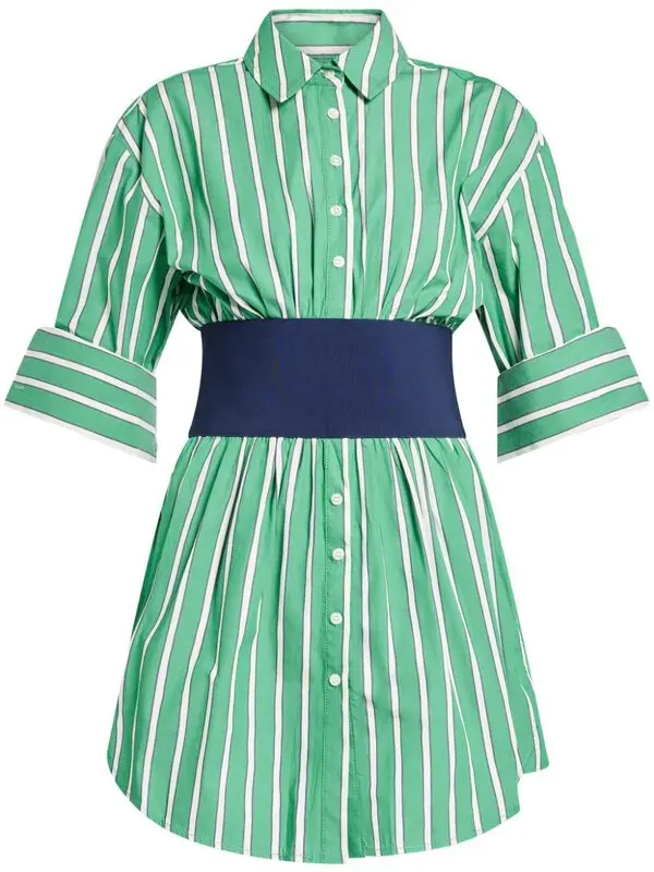 green emerald velvet dress STAUD Ribbed Horizontal Striped Turtleneck Sweater Dress Green, Blue a   The Hangout