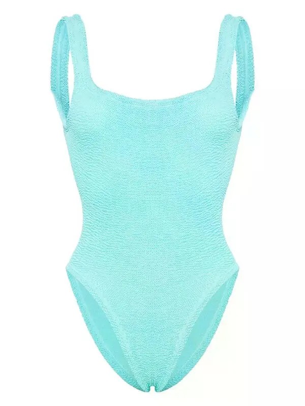 Hunza G Square-neck Crinkled One-piece Swimsuit - Blue