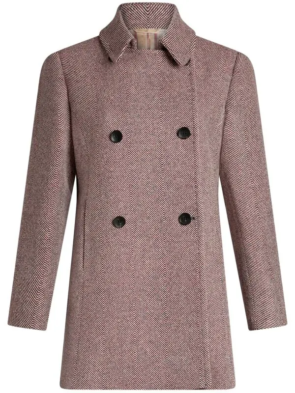 Etro Herringbone-pattern Double-breasted Coat - Red