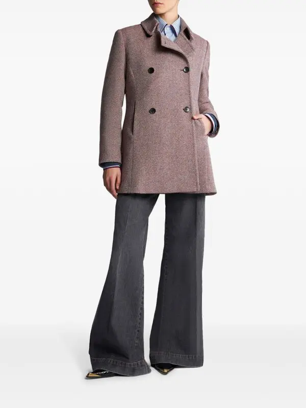 Etro Herringbone-pattern Double-breasted Coat - Red