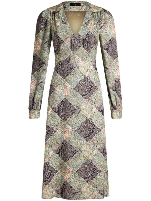 Etro Check Print Twill Midi Dress