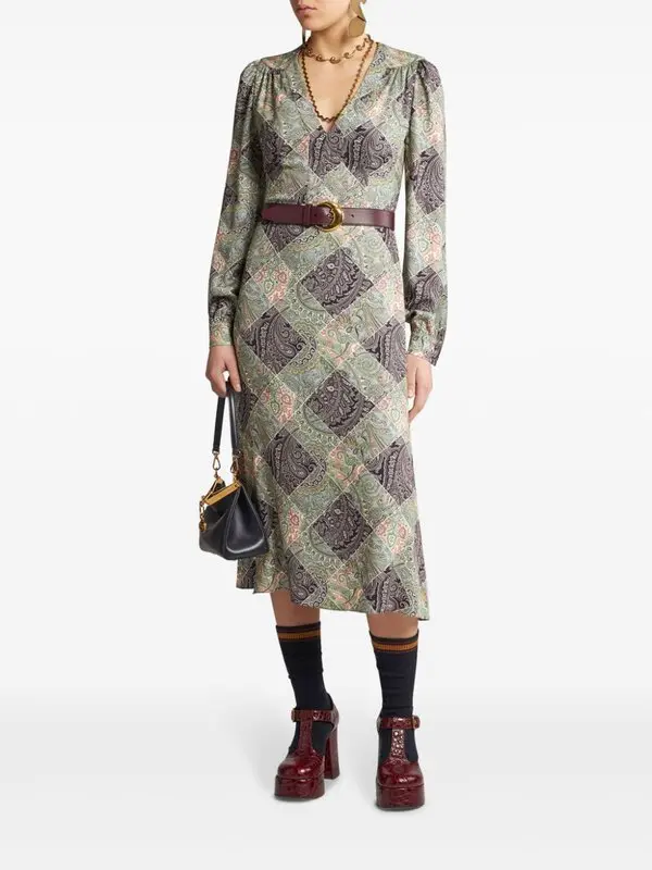 Etro Check Print Twill Midi Dress