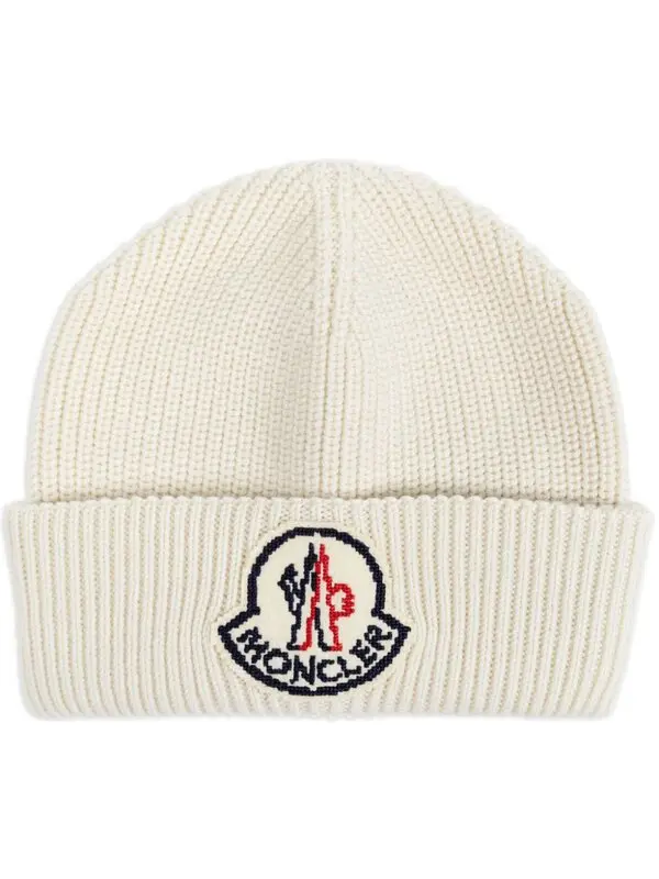 Moncler Logo-patch Wool Beanie - Neutrals