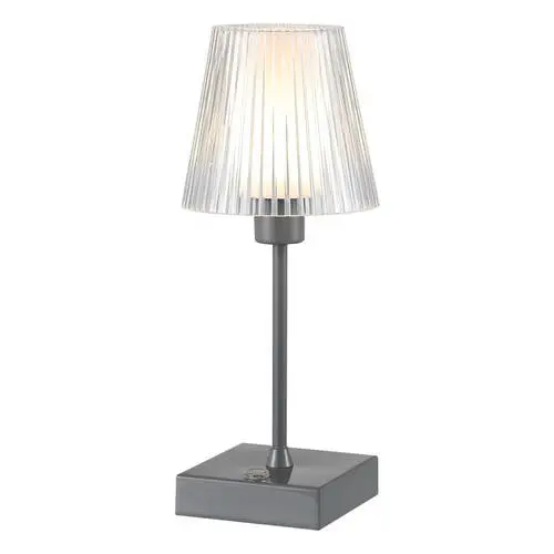 JONATHAN Y Oscar Modern Industrial Rechargeable/cordless Iron/acrylic Integrated Portable Led Table Lamp With Ribbed Shade - Gray