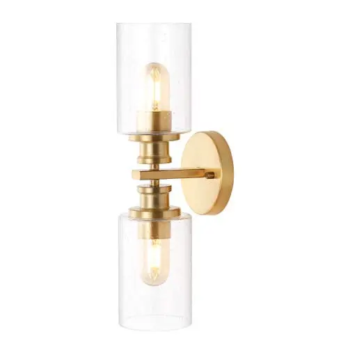 JONATHAN Y Jules Cylinder 2-light Iron/seeded Glass Farmhouse Contemporary Led Wall Sconce - Brass Gold