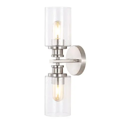 JONATHAN Y Jules Cylinder 2-light Iron/seeded Glass Farmhouse Contemporary Led Wall Sconce - Nickel
