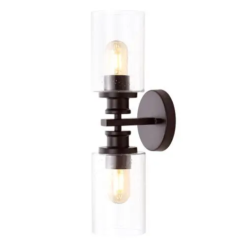 JONATHAN Y Jules Cylinder 2-light Iron/seeded Glass Farmhouse Contemporary Led Wall Sconce - Oil Rubbed Bronze