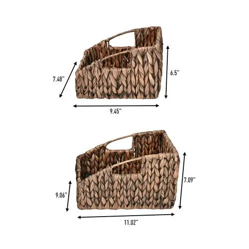 HAPPIMESS Havanah Southwestern Handwoven Hyacinth Slanted Pantry Baskets With Handles - Brown