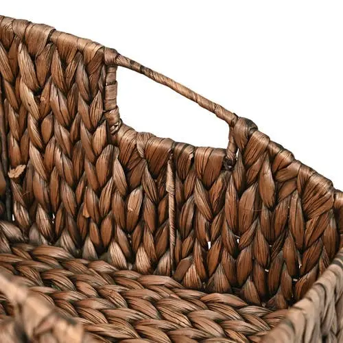 HAPPIMESS Havanah Southwestern Handwoven Hyacinth Slanted Pantry Baskets With Handles - Brown