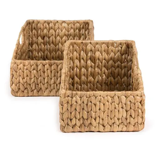 HAPPIMESS Havanah Southwestern Handwoven Hyacinth Slanted Pantry Baskets With Handles - Natural