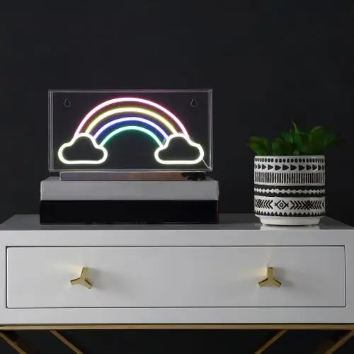 JONATHAN Y Rainbow Contemporary Glam Acrylic Box Usb Operated Led Neon Light