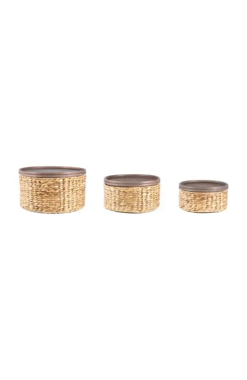 HAPPIMESS Gouda Southwestern Hand-woven Hyacinth Circular Nesting Baskets With Wood Lids