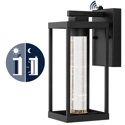 JONATHAN Y Juno 1-light Industrial Vintage Iron/seeded Glass With Dusk-to-dawn Sensor Integrated Led Outdoor Sconce - Black