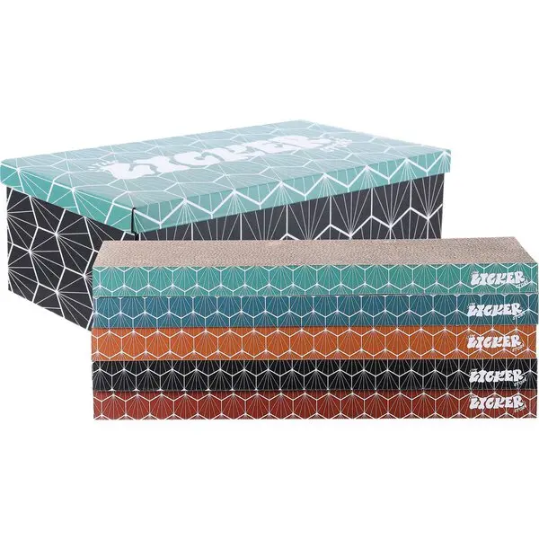 THE LICKER STORE Naomi Modern Cardboard Reversible Cat Scratcher Pad In Box With Catnip - Multi