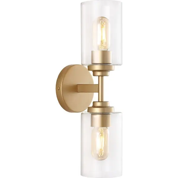 JONATHAN Y Giles 2-light Farmhouse Industrial Iron Cylinder Led Sconce - Brass Gold