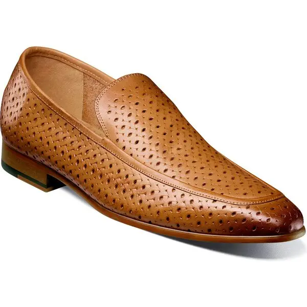 STACY ADAMS Winden Perforated Leather Loafer - Natural