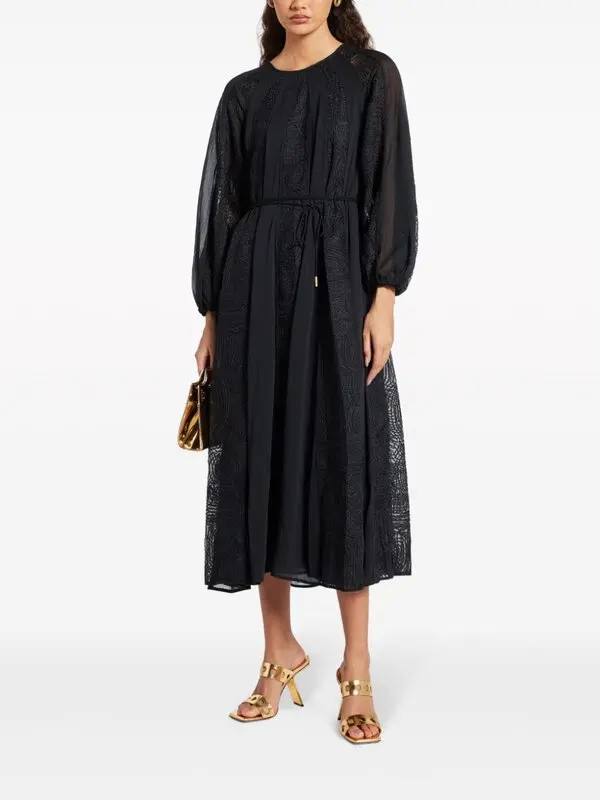 aje soleil lace midi dress Soleil Blouson Lace Midi Dress | Black