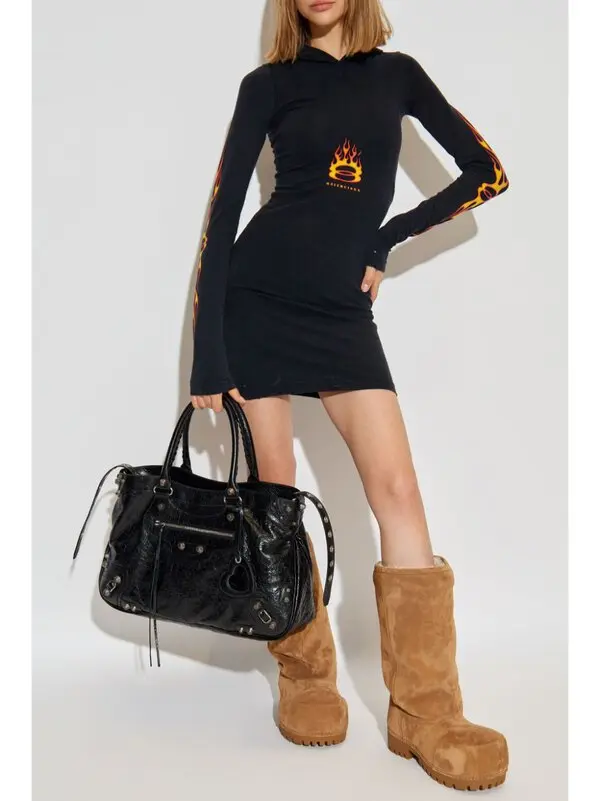 Balenciaga Flames-Print Mini Dress - Black | Editorialist