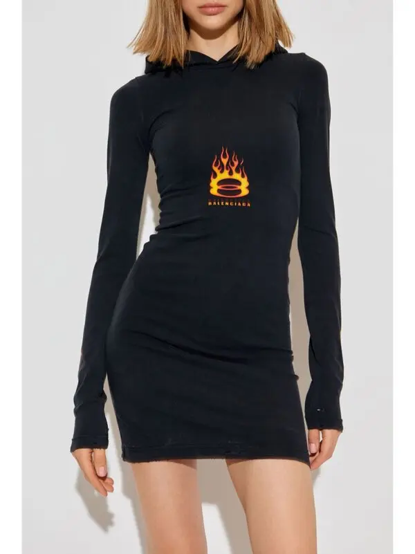 Balenciaga Flames-Print Mini Dress - Black | Editorialist