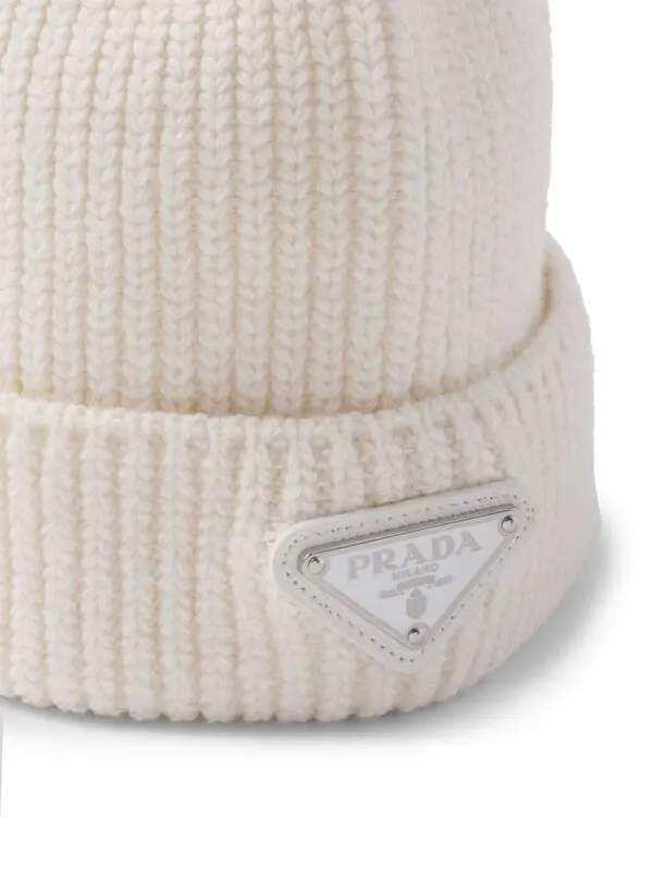 Prada Triangle-Logo Beanie Hat - White | Editorialist