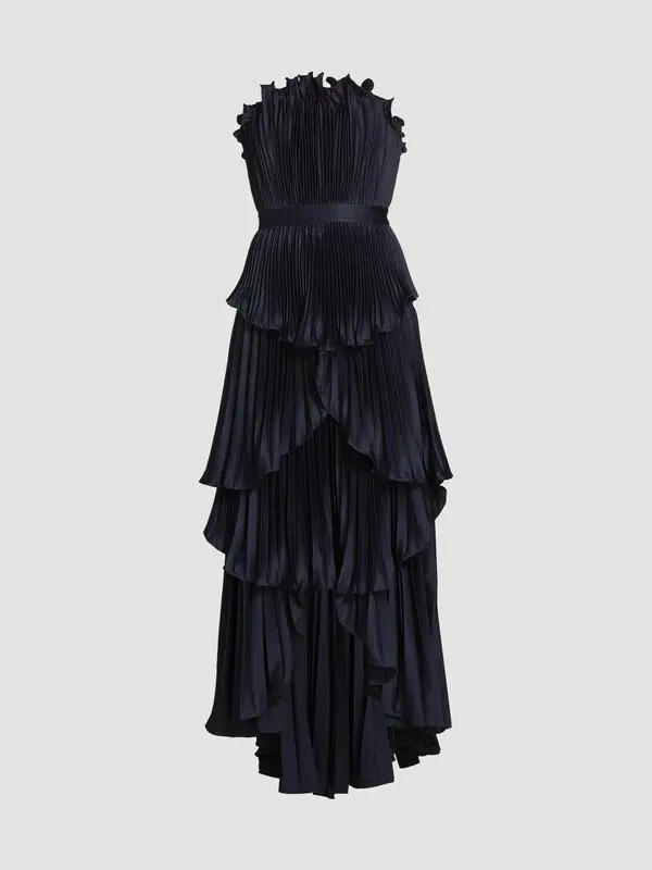 AMUR Janey Tiered Shell High-low Gown - Navy
