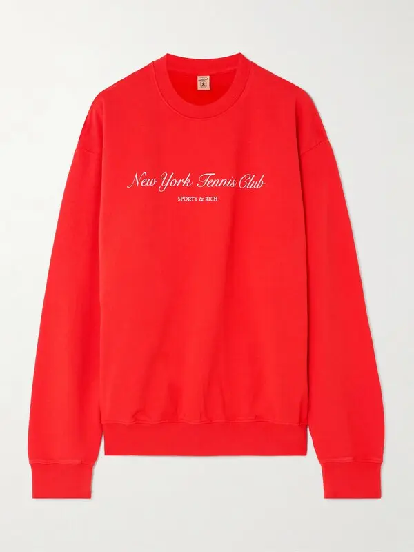 SPORTY & RICH French Open Printed Cotton-jersey Sweatshirt