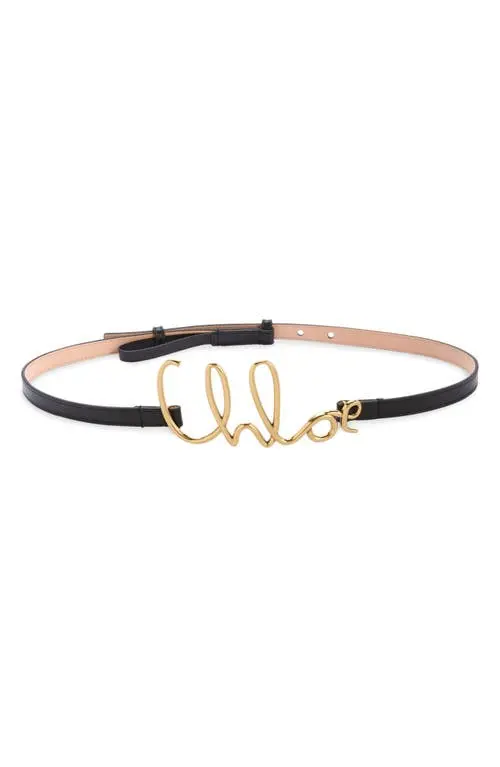 Chloé Script Logo Buckle Leather Belt - Black