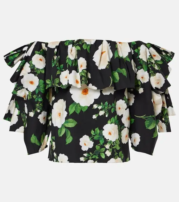 Carolina Herrera Floral Off-shoulder Top - Black