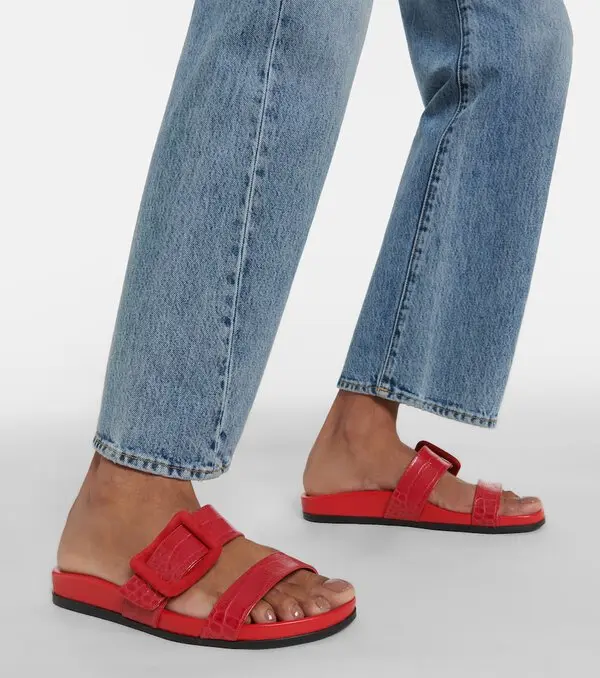 Manolo Blahnik Mayfu Croc-effect Leather Sandals - Red