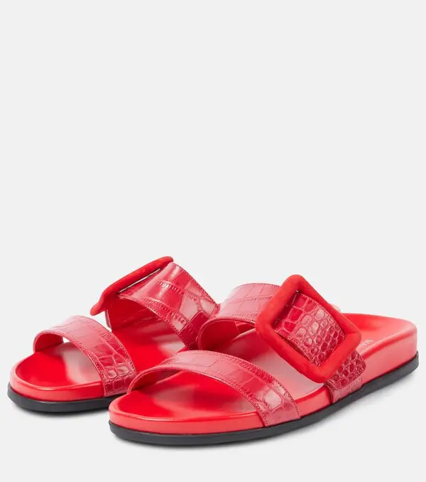 Manolo Blahnik Mayfu Croc-effect Leather Sandals - Red