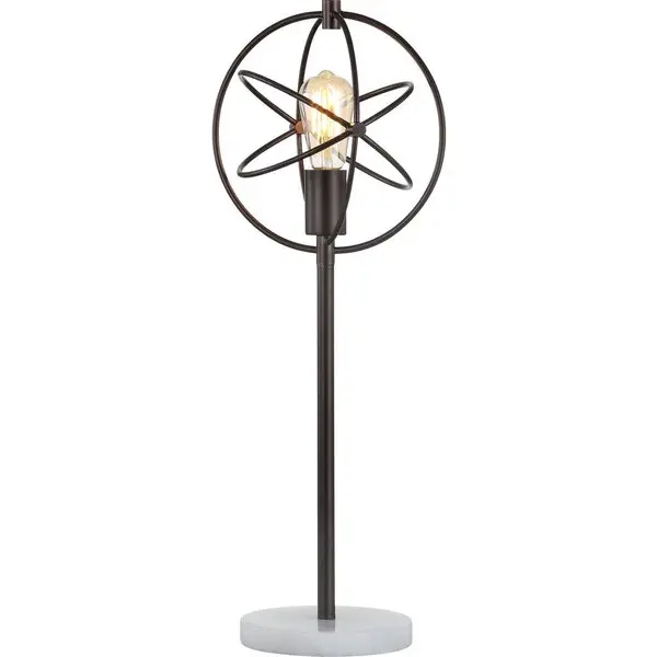 JONATHAN Y Atomic Edison Bulb Metal/marble Modern Led Table Lamp - Oil Rubbed Bronze/white