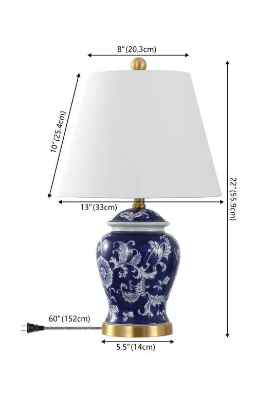 JONATHAN Y Penelope Chinoiserie Classic Led Table Lamp - Navy/white