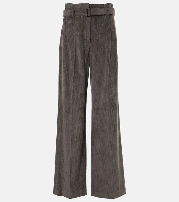 Brunello Cucinelli High-rise Tapered Cotton Pants - Grey