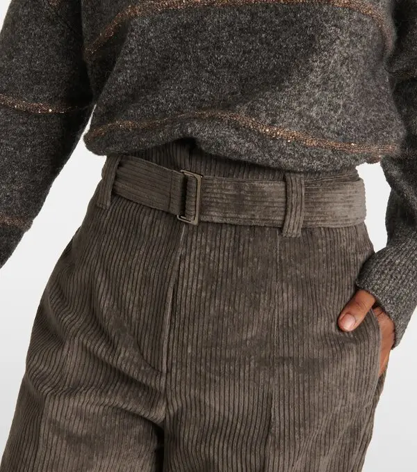 Brunello Cucinelli High-rise Tapered Cotton Pants - Grey