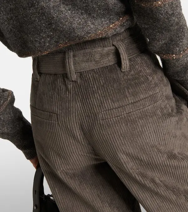 Brunello Cucinelli High-rise Tapered Cotton Pants - Grey