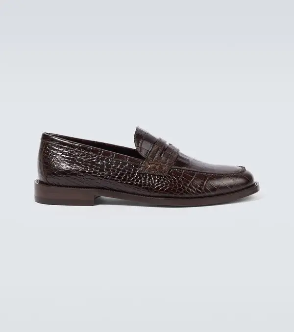 Manolo Blahnik Perry Croc-effect Penny Loafers - Burgundy