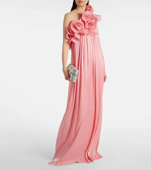 Costarellos Charmain Plissé Georgette Gown - Pink