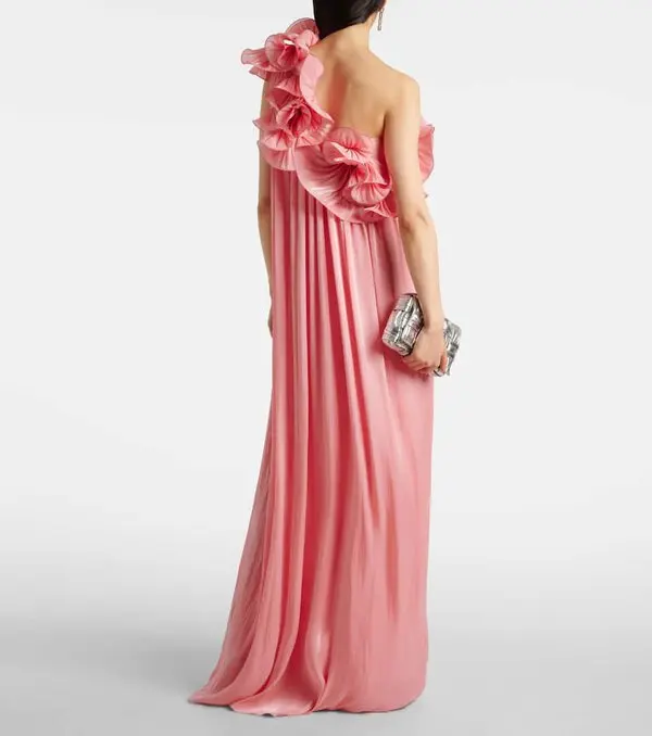 Costarellos Charmain Plissé Georgette Gown - Pink