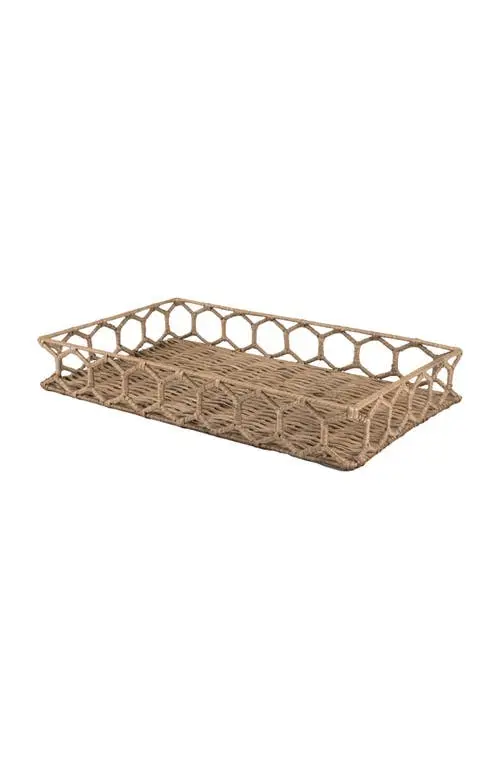HAPPIMESS Honeycomb 19.75" Rustic Bohemian Hand-woven Rattan Tray - Natural
