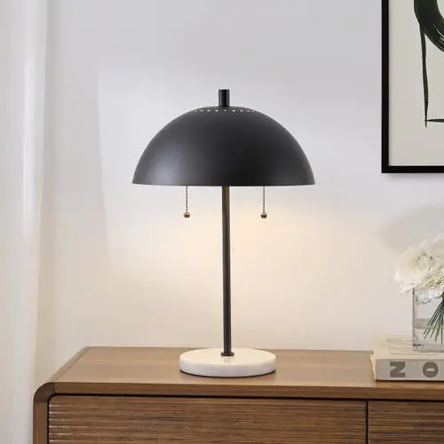 JONATHAN Y Ella Dome Metal With Marble Base Led Table Lamp - Black White
