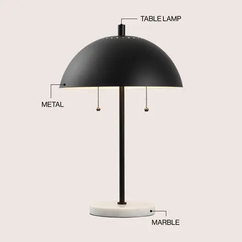 JONATHAN Y Ella Dome Metal With Marble Base Led Table Lamp - Black White