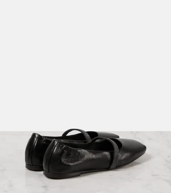 Brunello Cucinelli Monili Leather Mary Jane Flats