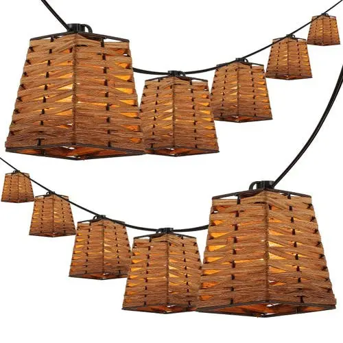 JONATHAN Y Quinn 10-light Indoor/outdoor Classic Vintage Incandescent G40 Square Shaded String Lights - Brown
