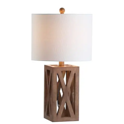 JONATHAN Y Stewart Farmhouse Wood Led Table Lamp - Brown