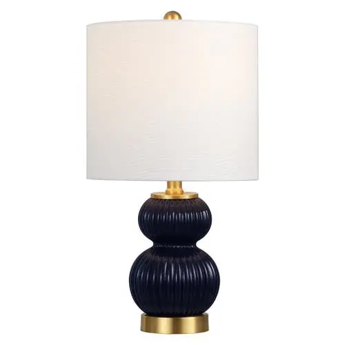 JONATHAN Y Daphne Ribbed Metal/glass Led Table Lamp - Navy