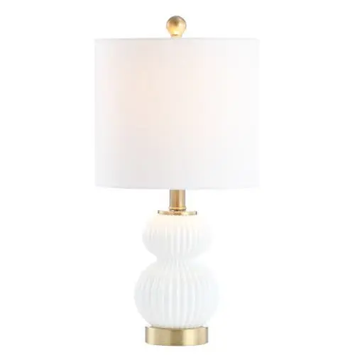JONATHAN Y Daphne Ribbed Metal/glass Led Table Lamp - White/brass Gold