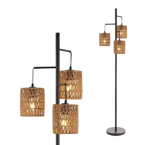 JONATHAN Y Isla 3-light Mid-century Bohemian Metal/rope Led Floor Lamp - Black