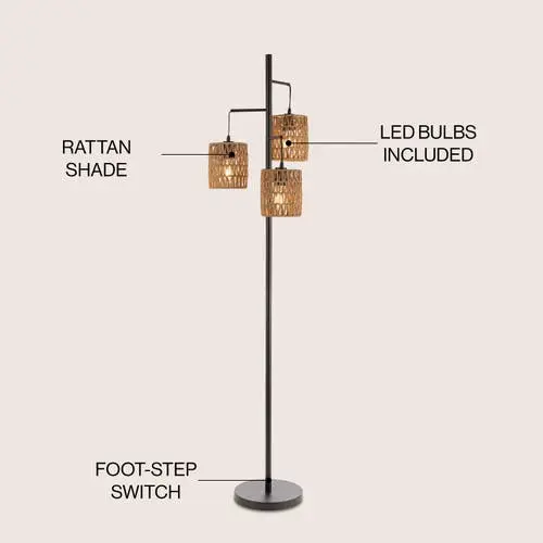 JONATHAN Y Isla 3-light Mid-century Bohemian Metal/rope Led Floor Lamp