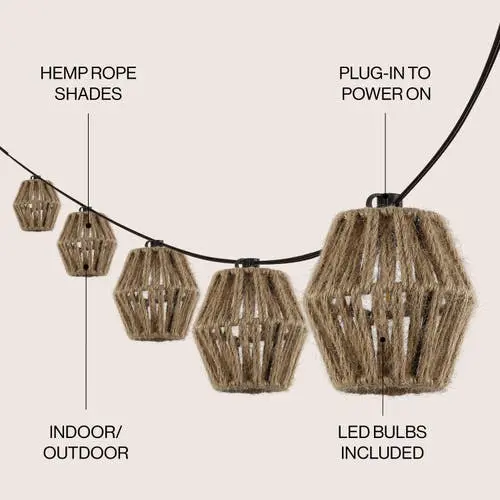 JONATHAN Y Samara 10-light Indoor/outdoor Mid-century Classic Incandescent C7 Lantern Hemp Rope Shaded String Lights