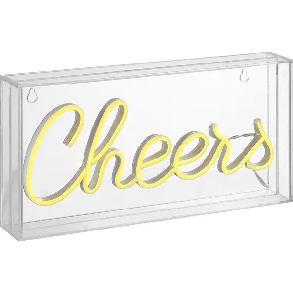 JONATHAN Y Cheers Contemporary Glam Acrylic Box Usb Operated Led Neon Light - Yellow